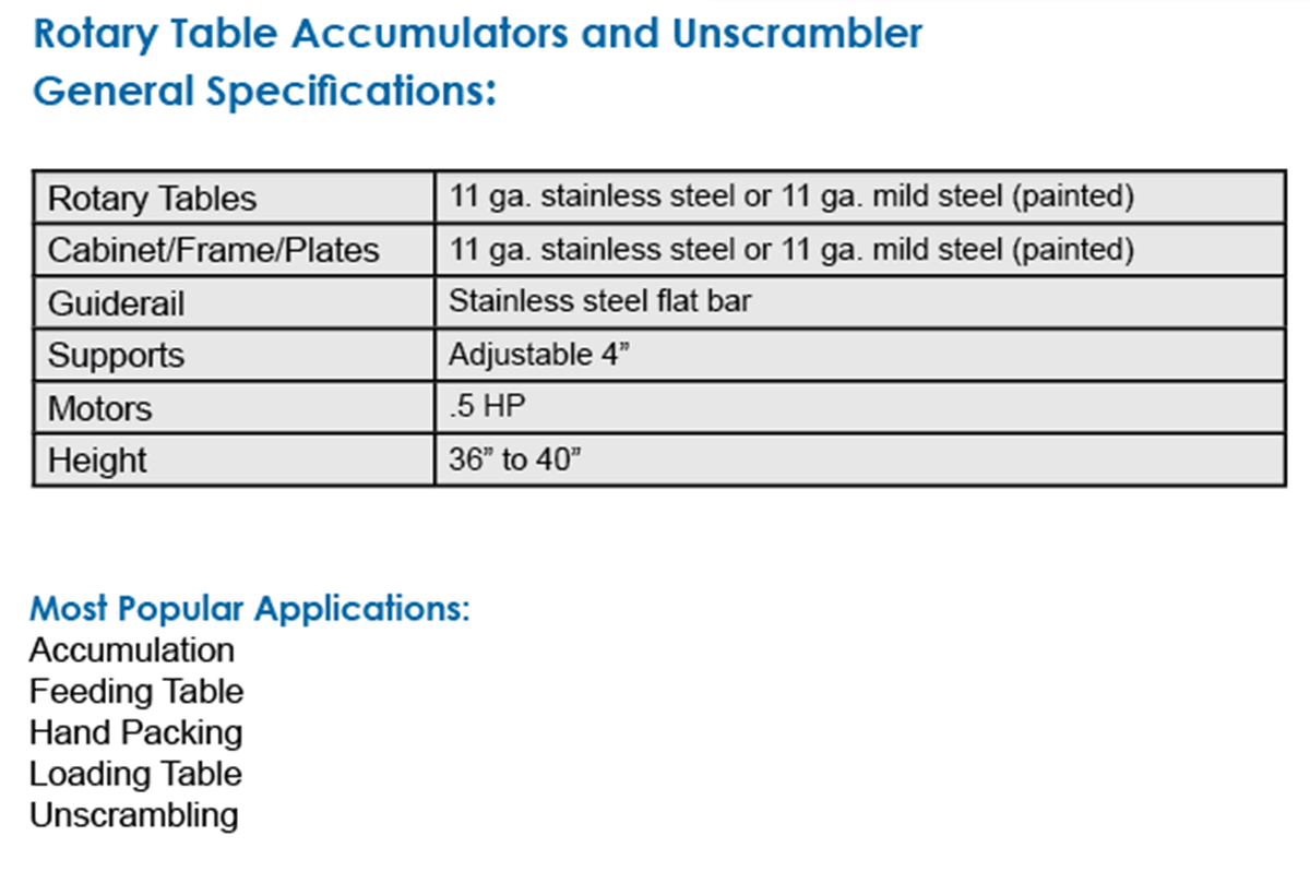 Rotary Accumulation Table and Unscramblers